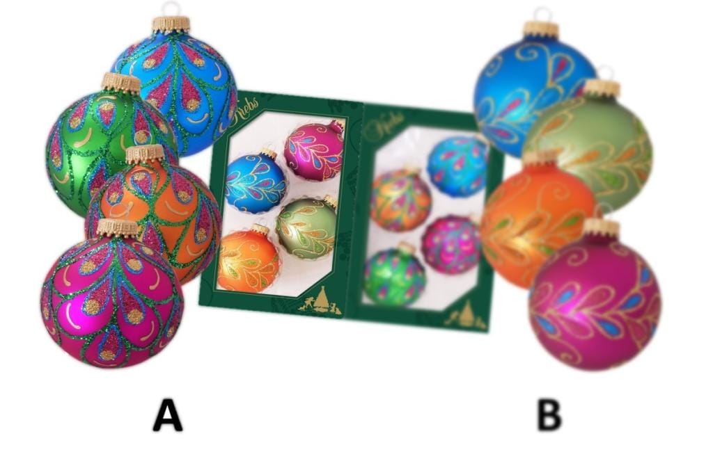Set van 4 Retro Kerstballen Glitter Ranken A | Alles in Wonderland