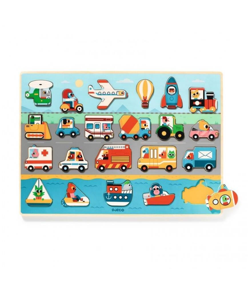 Djeco Houten Puzzel Vroem - Educatieve Puzzel voor Peuters