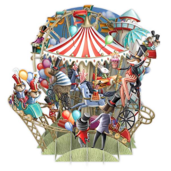 3D Wenskaart Carousel Capers – Me&McQ Pop-up Kaart met Draaimolen
