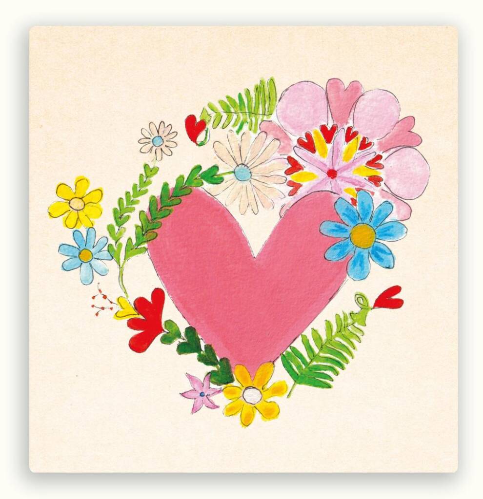 ZintenZ kaart roze hart met bloemen – Duurzame postkaart vol liefde