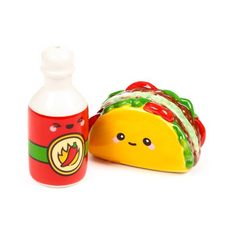 Peper- en zoutstel Taco & Hete Saus – Keramische kruidenstrooiers