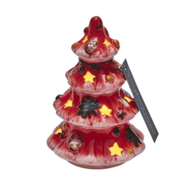 Porseleinen kerstboom met LED-licht rood 24 cm | Luimes & Luimes